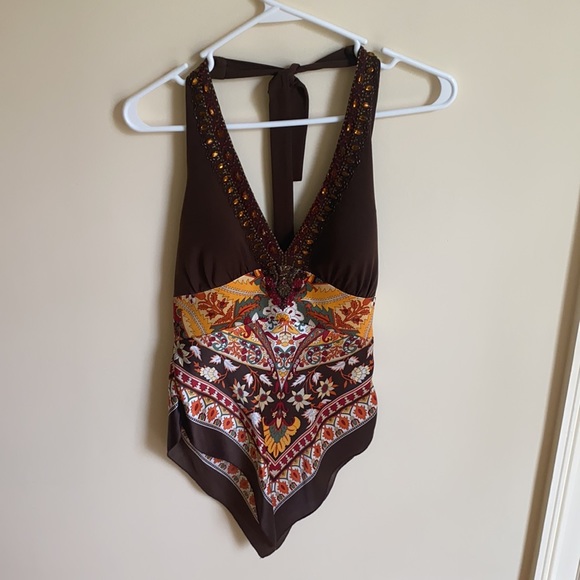 Cache | Tops | Sexy Beaded Handkerchief Top | Poshmark